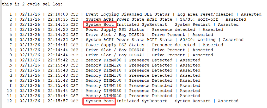 AC重启sel log里记录的system boot数量不一致 - 交流互助区 - openUBMC 论坛